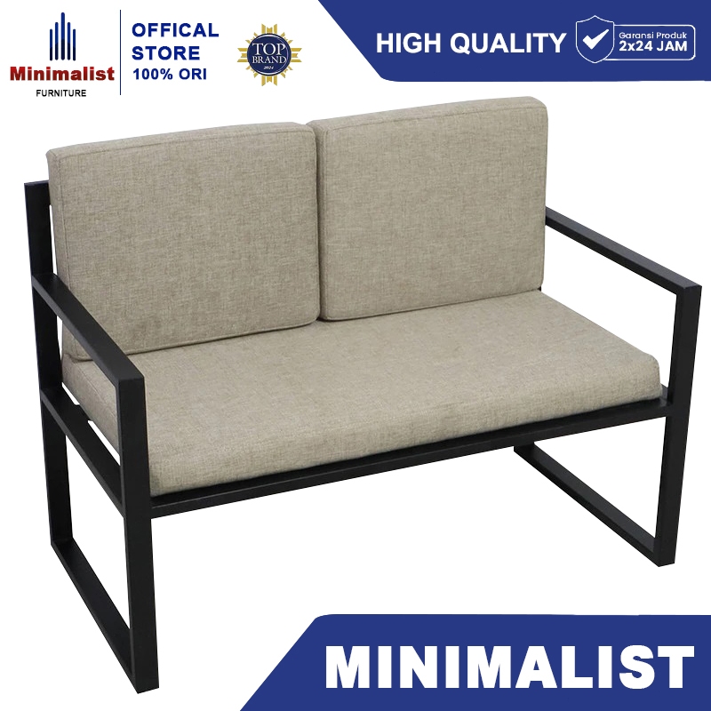 Simple double sofa Metal frame fabric sofa chair Living room balcony ...