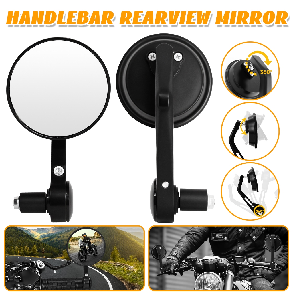 Motorcycle Rearview Mirror 22mm Universal Motorcycle Bar End Round Side ...