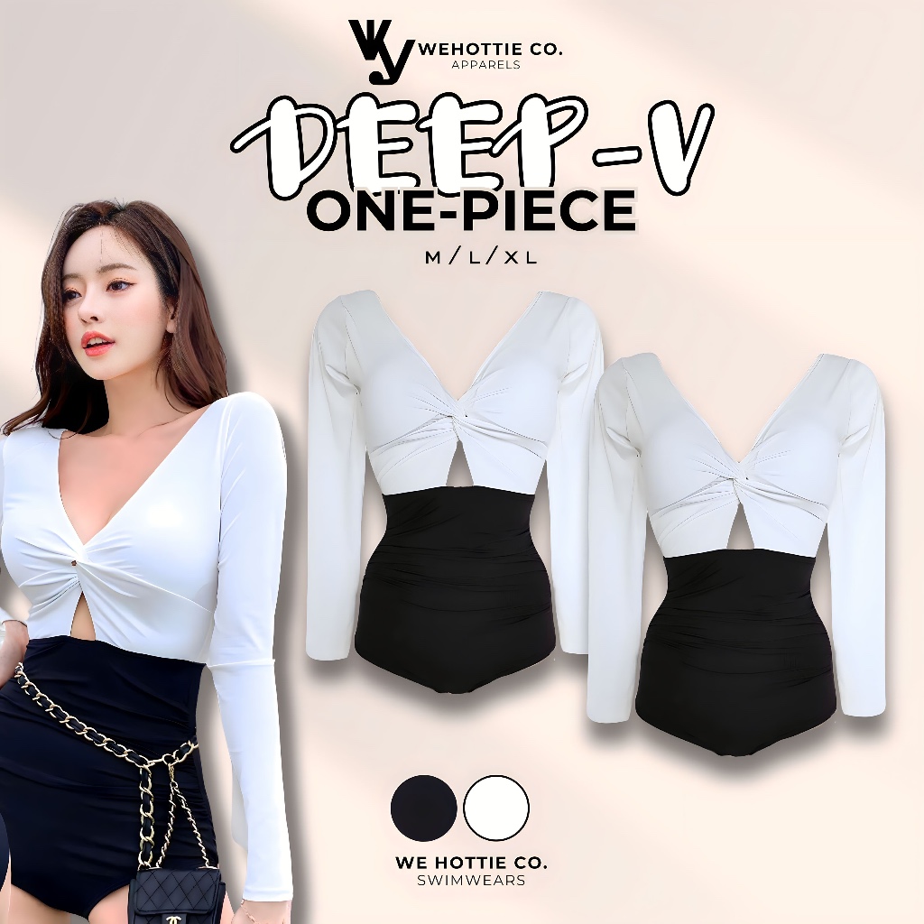 WEHOTTIE Deep-V Two-Toned Style One-Piece Swimwear | Shopee Philippines