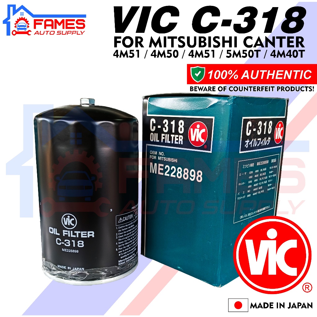 Authentic Vic Oil Filter C-318 Mitsubishi Canter 4M51 / 4M50 / 4M51 ...