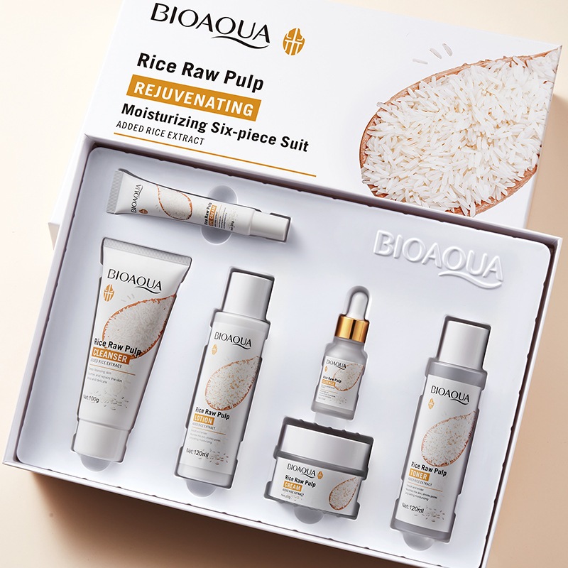 BIOAOUA Rice Serum Skincare Set 6PCS Cream Serum Gift Box Brightening ...