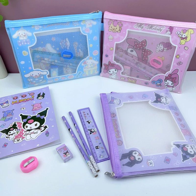 Walin sanrio mesh zipper file bag set cartoon stationery set school ...