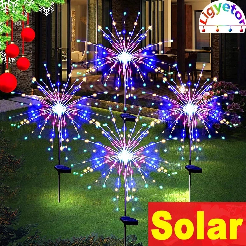 90 LED/ 2 Modes Outdoor Solar Fireworks Light Solar Ground Plug ...