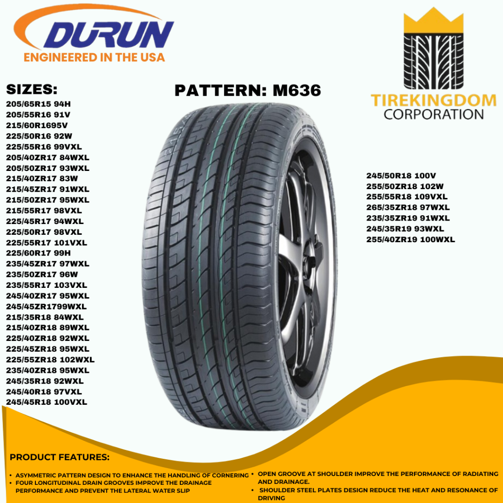 DURUN TIRES M636-- 215/45ZR17 91WXL (Tubeless) Ultra High Performance ...