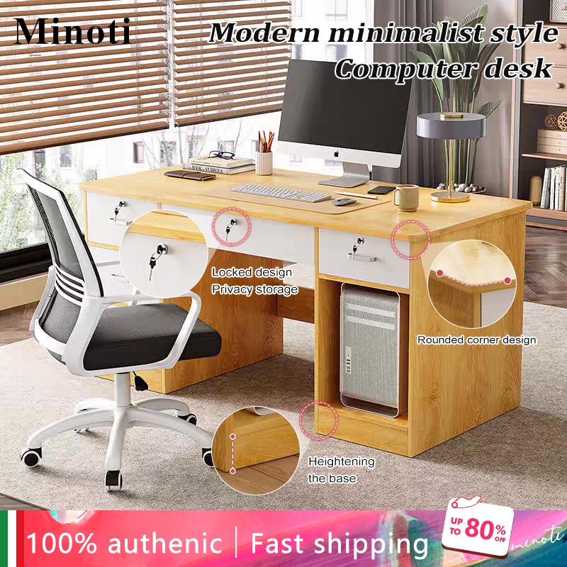 140CM Office Desk With Locking Chest Of Drawers Minimalist Modern ...