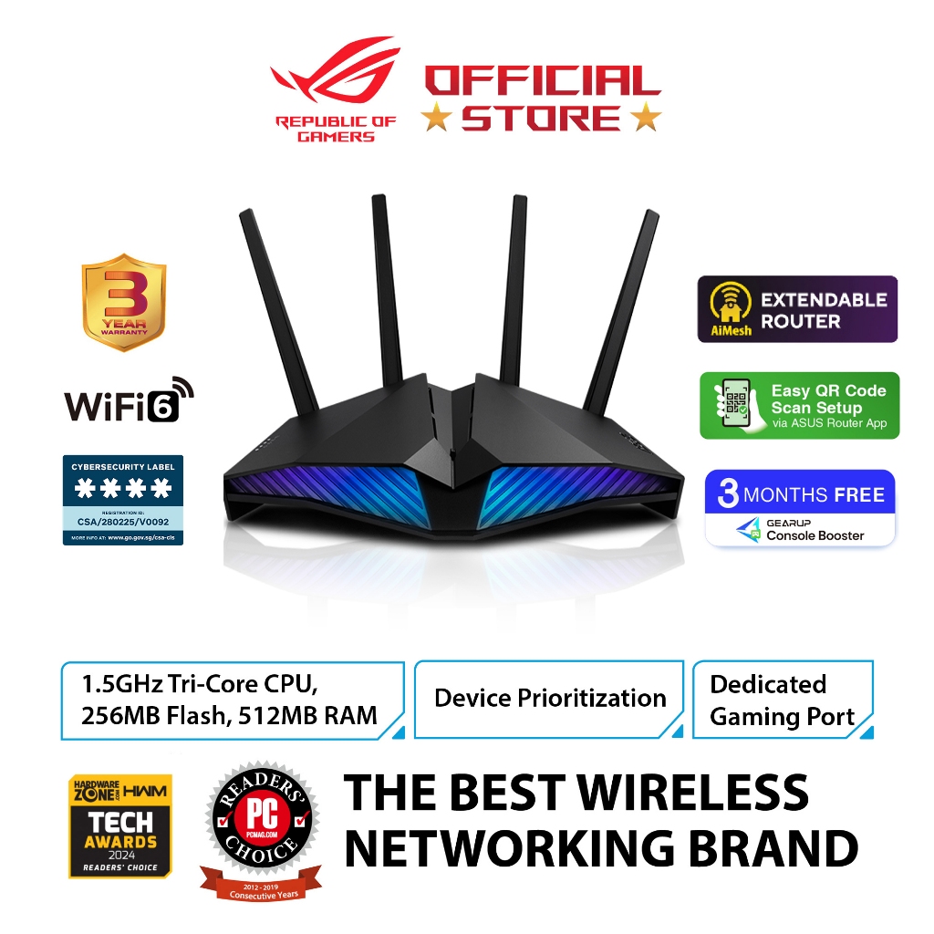Asus AX5400 RT-AX82U V2 Dual Band WiFi 6 AURA RGB Mobile Game Mode Mesh WiFi support Gaming ...