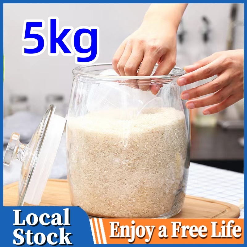 8L/5kg/10kg glass rice dispenser storage Food container Kitchen Rice ...