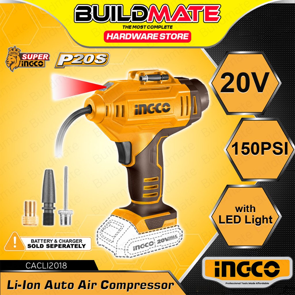 BUILDMATE Ingco 20V Lithium-Ion Cordless Auto Air Compressor 160PSI ...