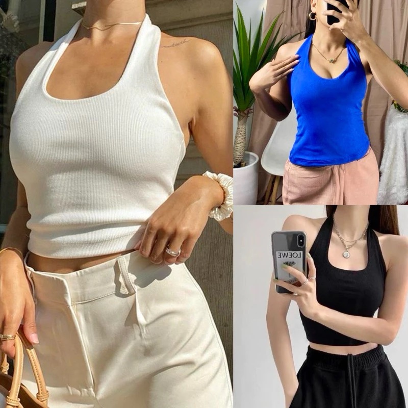 Buy 1 Take 2 = 3 KILY.PH Double Lining Halter Neck Top Basic Solid ...