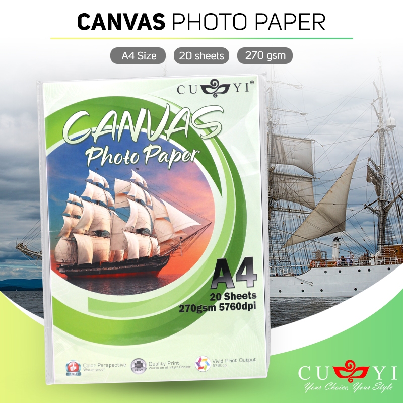 CUYI RC Canvas Photo Paper 270gsm A4 Size Resin Coated Canvas No Back ...