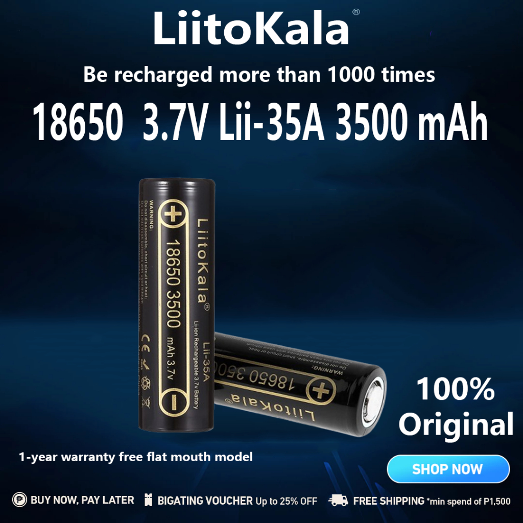 LiitoKala Original Rechargeable Battery 18650 3500mAh 3.7V Li-Ion 10A ...
