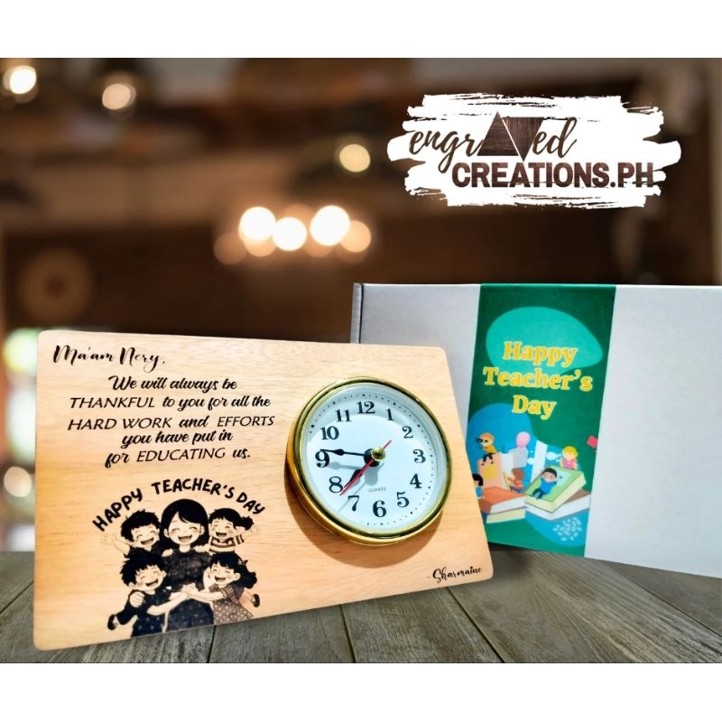 Personalized Rectangle Wooden Desk Clock for Wedding Souvenir, gifts ...