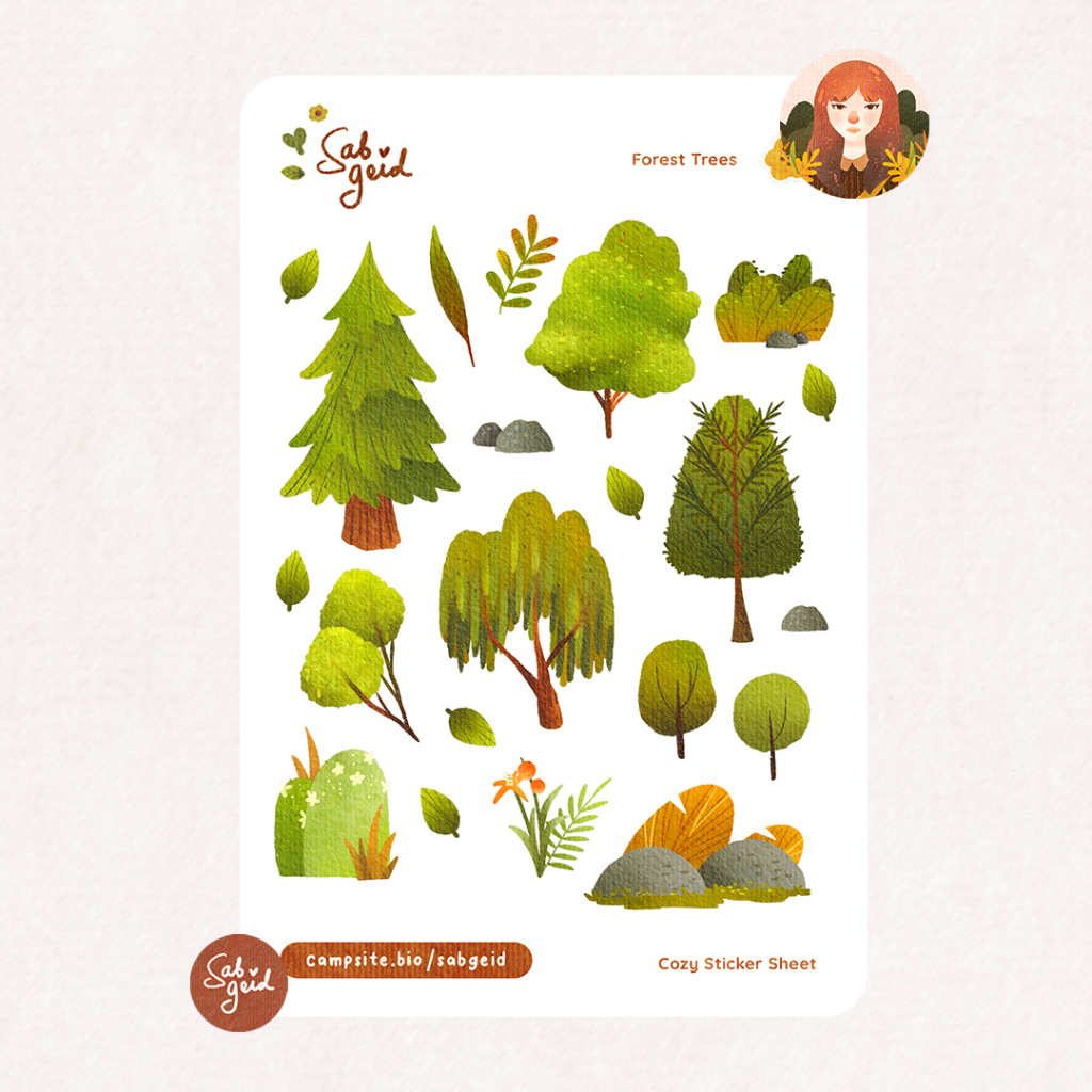 Forest Trees Sticker Sheets for planners, penpals, polco deco, journals ...