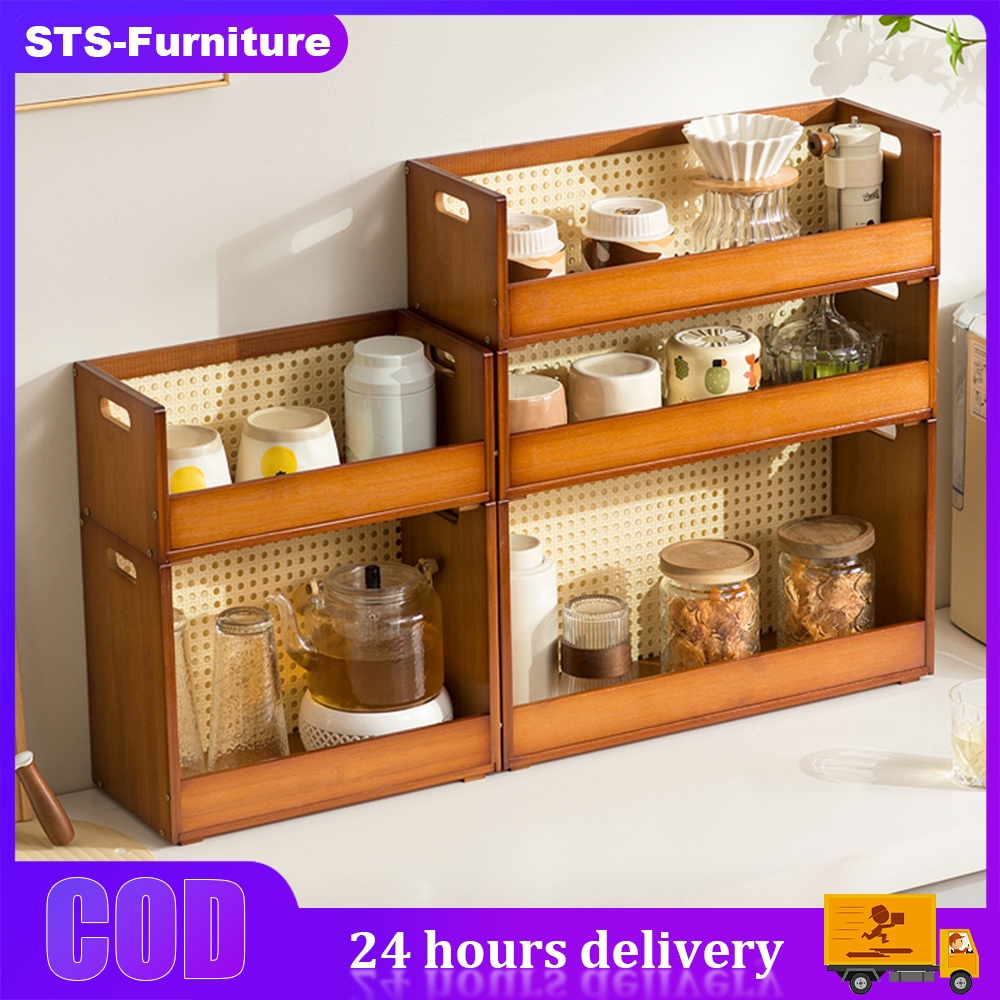 Table Storage Rack Wooden Stackable Table Shelf Bedroom Balcony Storage ...