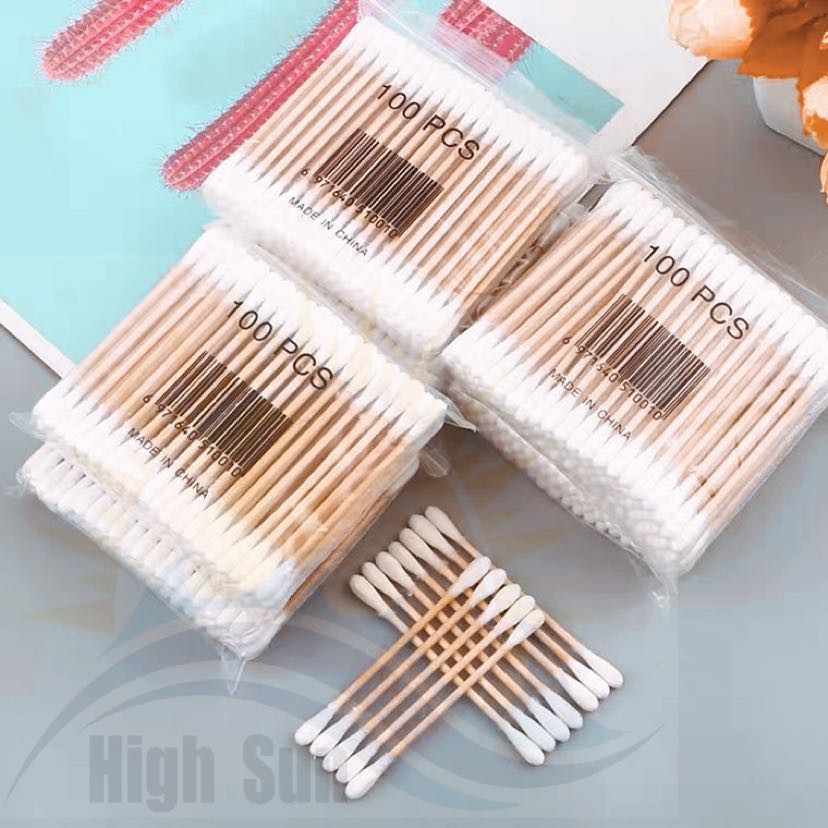 100/Pouch Double Head Wood Cotton Buds Cotton Swabs Women Makeup ...