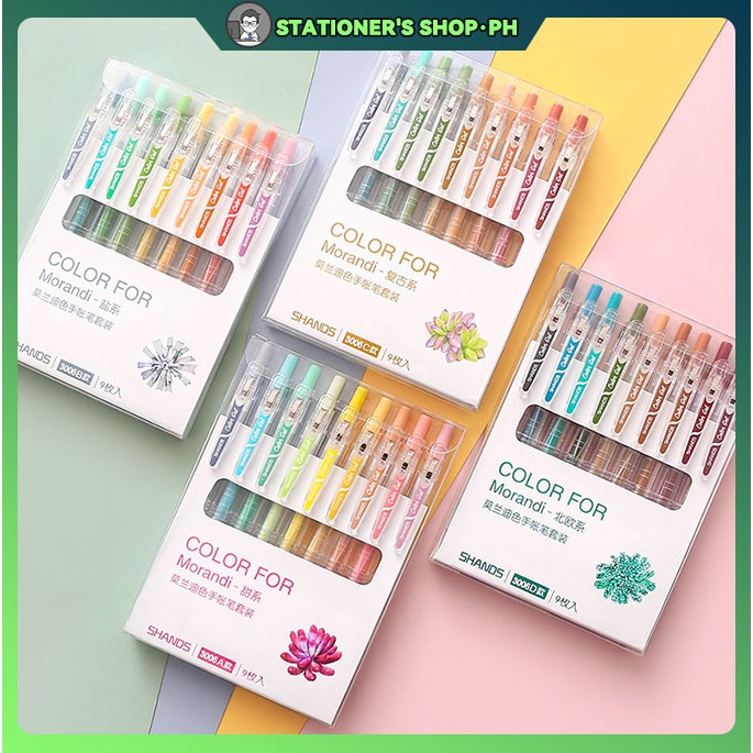 9Pcs/Set Morandi Pen Press Type Colored Ballpoint Pen | Shopee Philippines