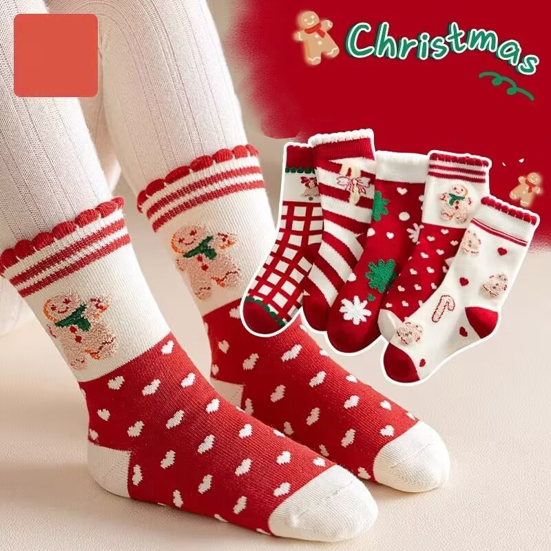 5pairs Christmas Socks Mid Calf Cotton Iconic Socks 8-16yrs old ...