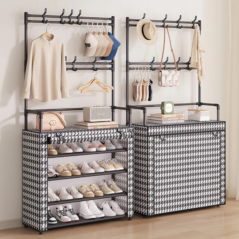 5-layer Coat Rack and Shoe Rack with Zipper and Cover Floor Rack for ...