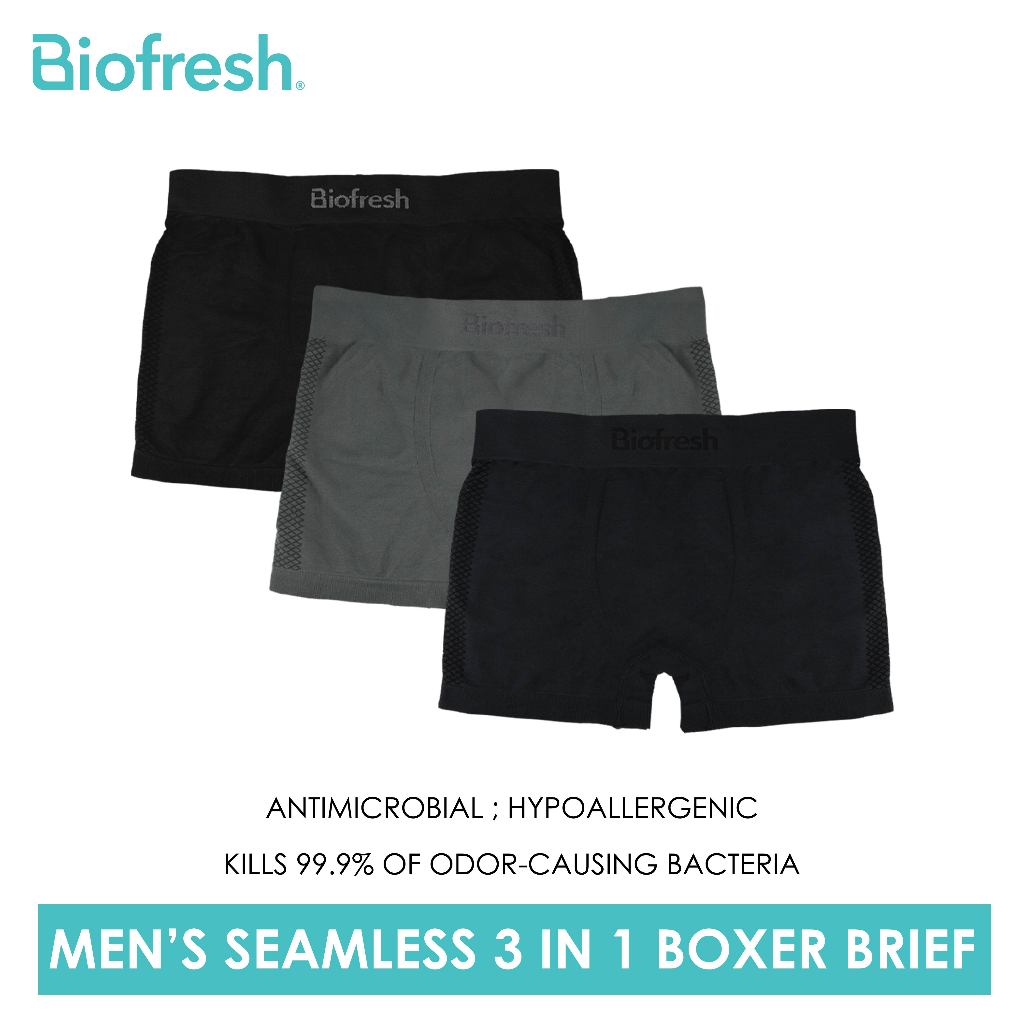 Biofresh Men's Antimicrobial Seamless Boxer Brief 3 pieces in a pack ...