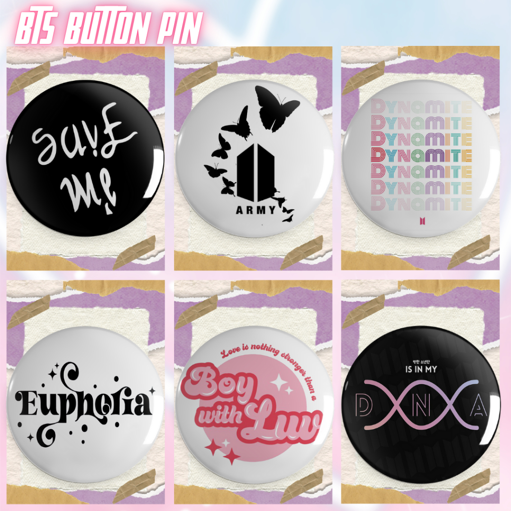 Button pin BTS Glossy, Matte and Glittery Accessories, Brooches & Pins ...