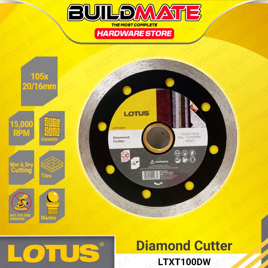 BUILDMATE Lotus 4" Inch Diamond Cutter Disc (Continuous) 105x20/16mm ...