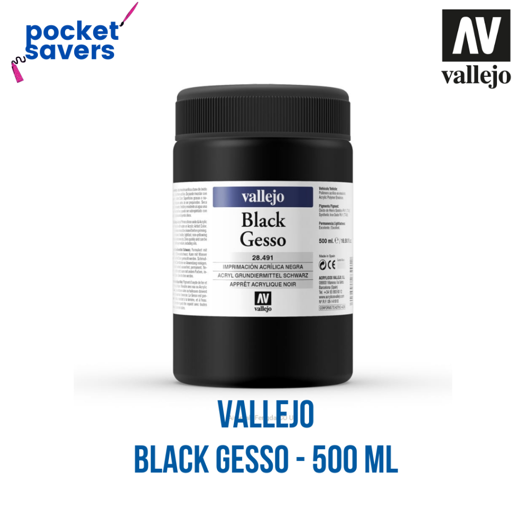 Vallejo Black Gesso Primer 500 ml (Artist Color, Canvas Painting Medium ...