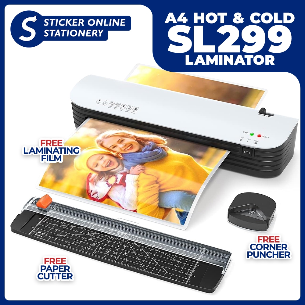 SL299 Laminating Machine A4 (HOT/COLD) Laminator with Paper and Corner Trimmer FREE 15s LAM FILM ...
