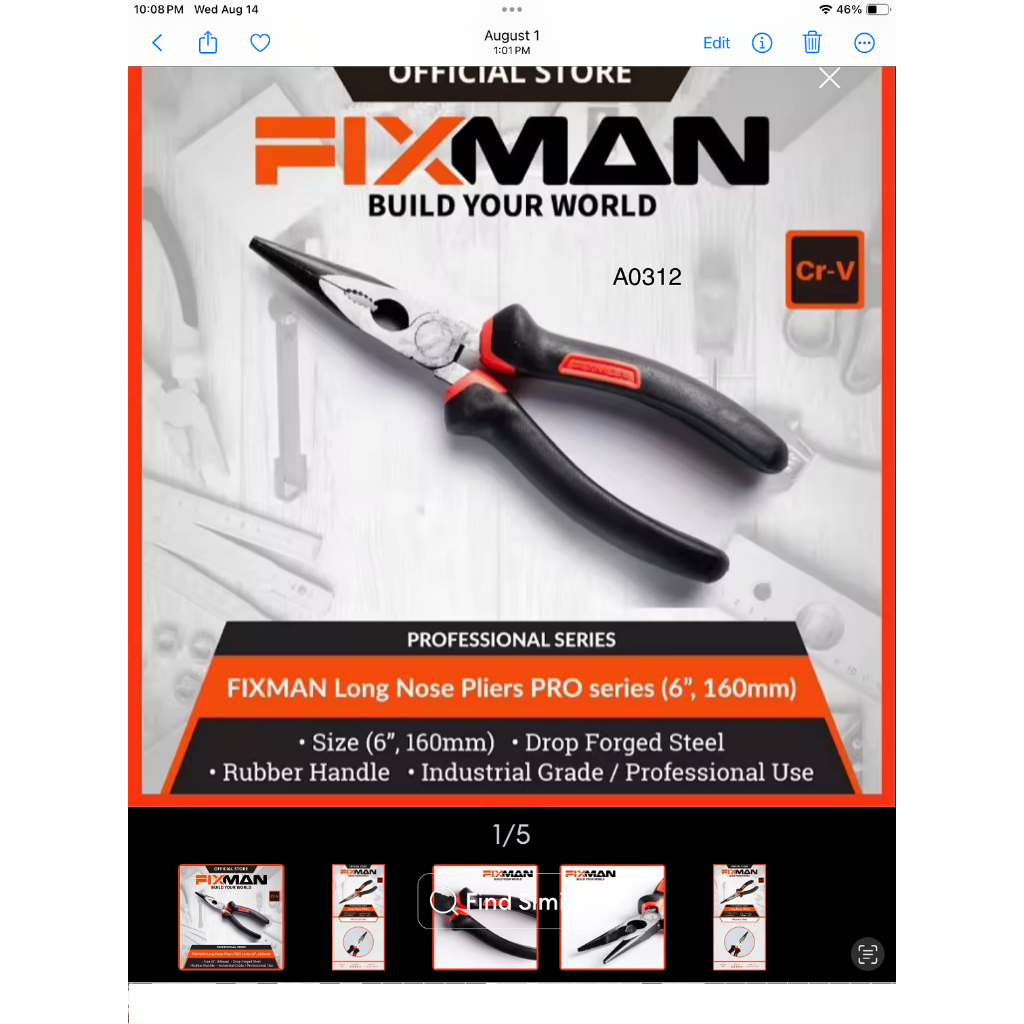 FIXMAN Long Nose Pliers (6" 160mm) (8" 200mm) | Shopee Philippines