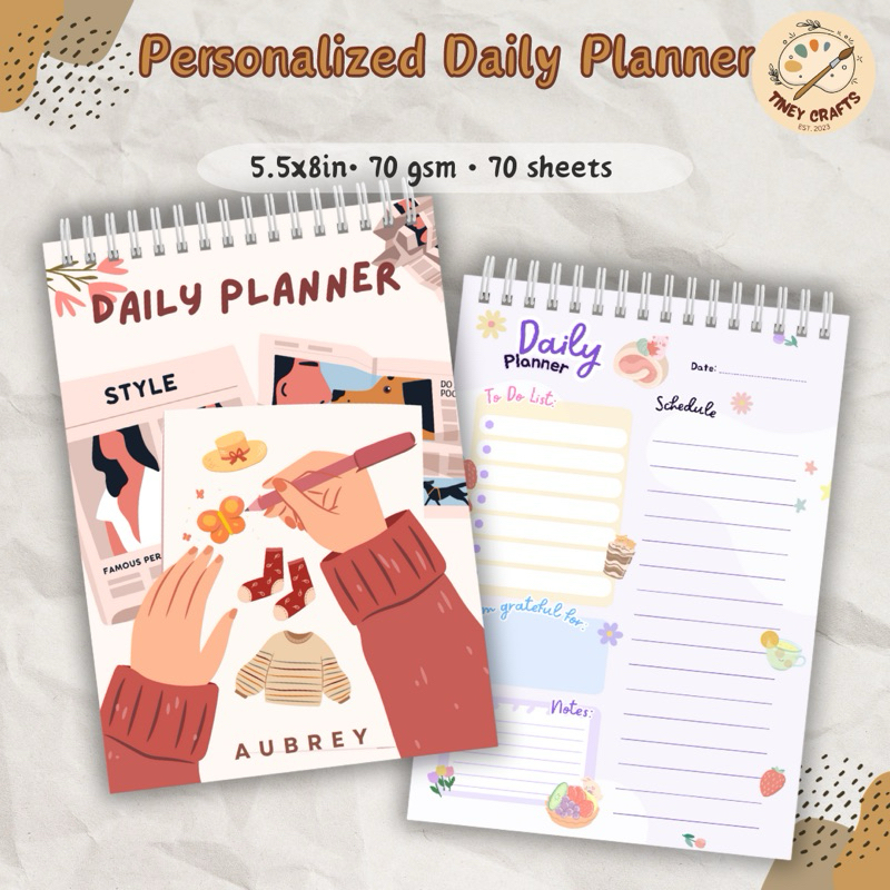 70-Sheet Daily Planner (5.5in x 8in) - Personalized Vertical Spiral ...