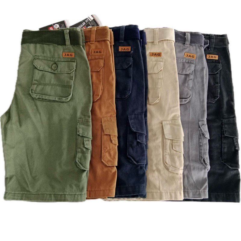 MENS SIX POCKET CHINOS CARGO SHORTS ( free belt) logo embroidery ...