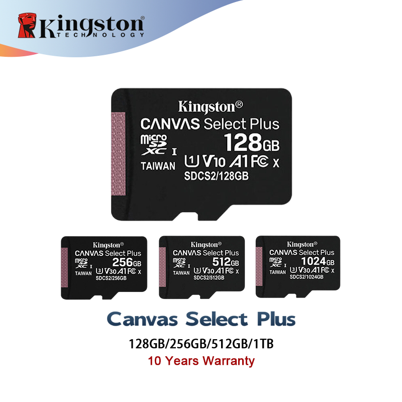 Kingston Canvas Select Plus SD Card 128GB/256GB/512GB/1TB MicroSDXC MicroSD Card W/ A1 ...