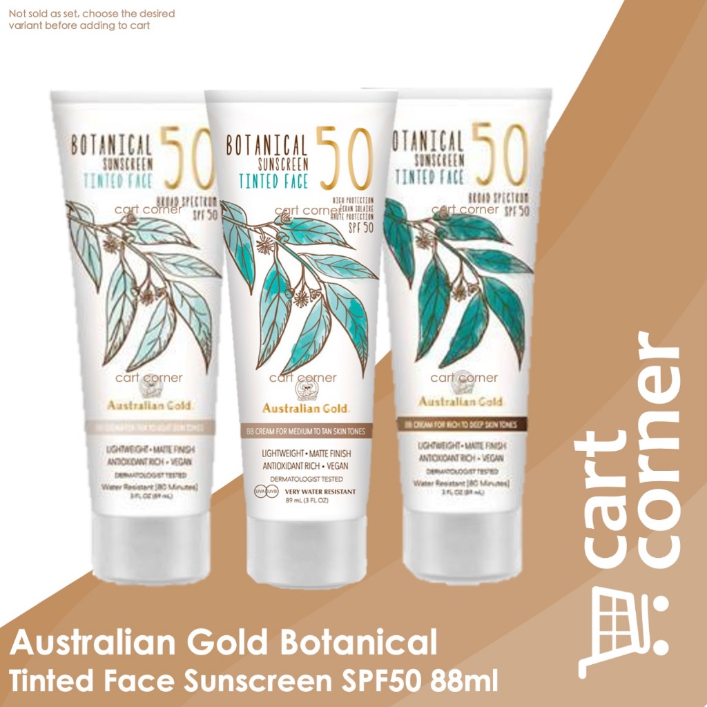Australian Gold Botanical Sunscreen Tinted Face SPF50 (Fair to Light ...