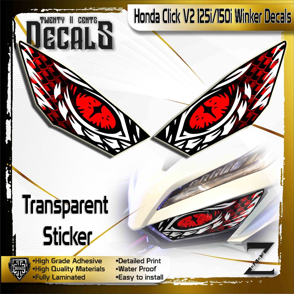 Honda click 125/150 v2 Transparent winker eye High-Quality Decals and ...