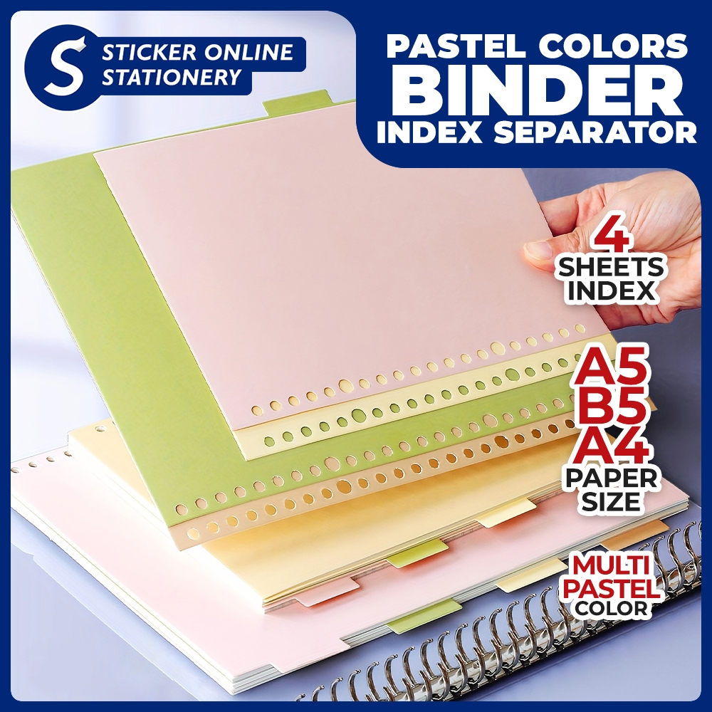 PP Pastel Colors Loose Leaf Binder Index Separator 4 Sheets A5, B5, A4 ...