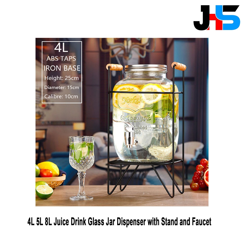 JHS 4L 5L 8L Juice Drink Glass Jar Dispenser with Stand and Faucet ...