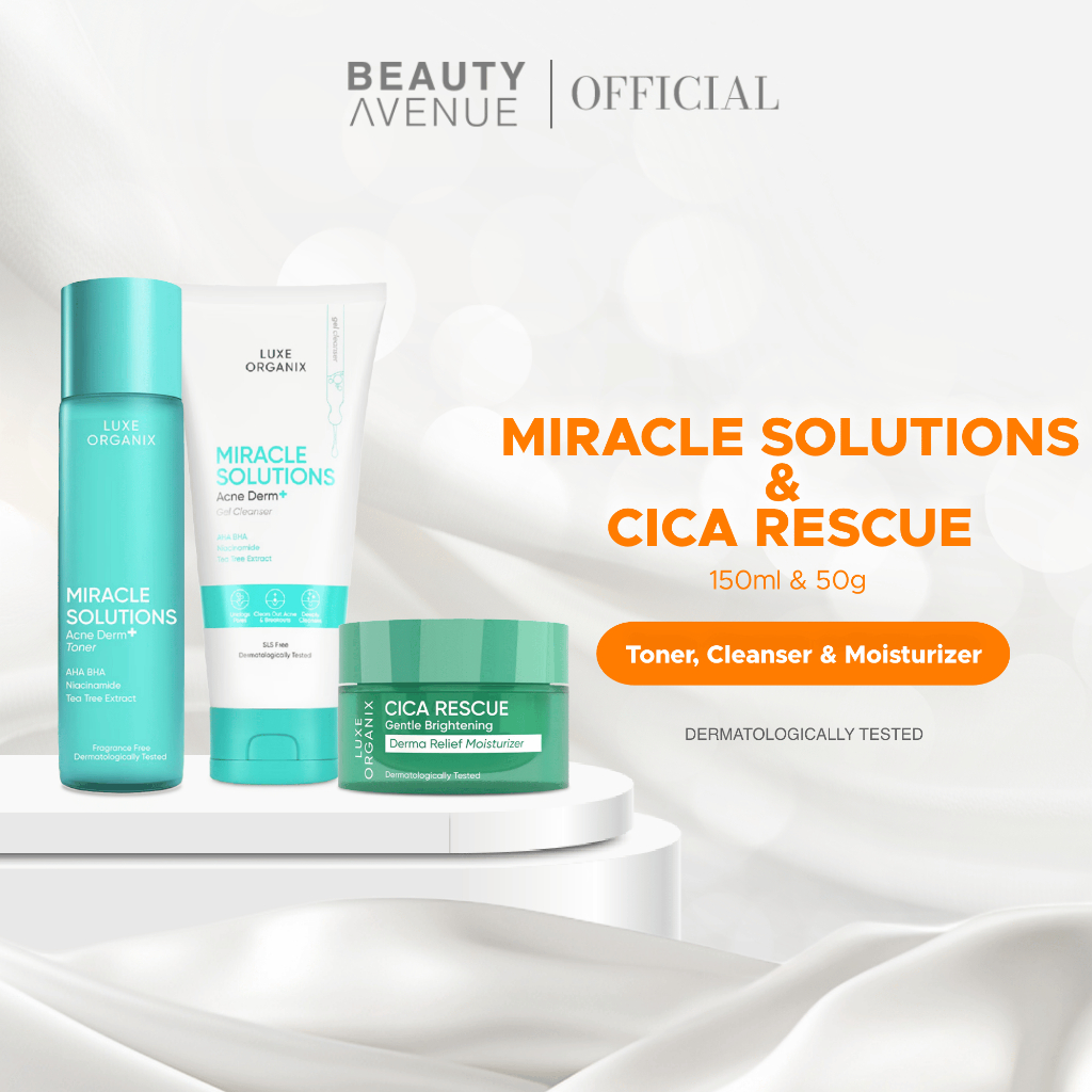 Miracle Solutions AHA/BHA Toner + Cleanser + Cica Rescue Derma Relief ...