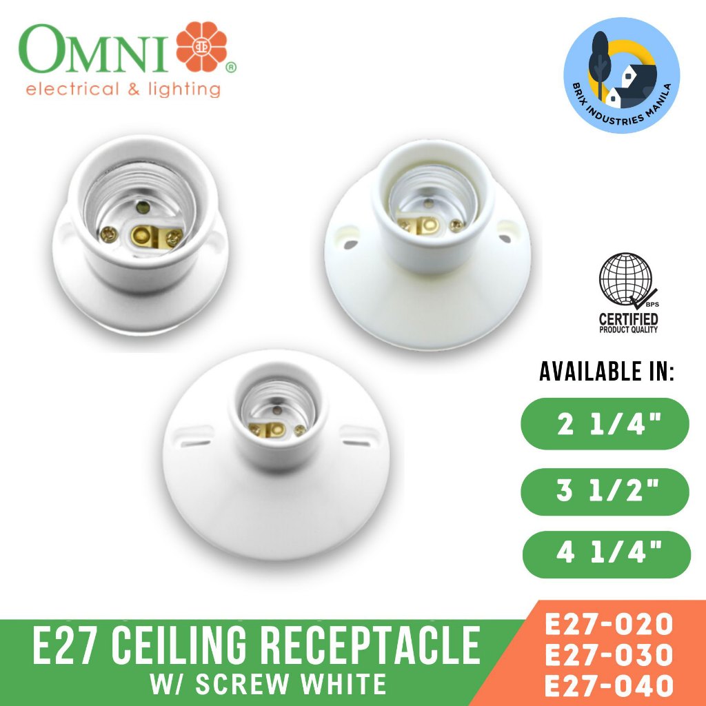 Omni E27 Ceiling Receptacle with Screw White 2 1/4", 3 1/2", 4 1/4 ...