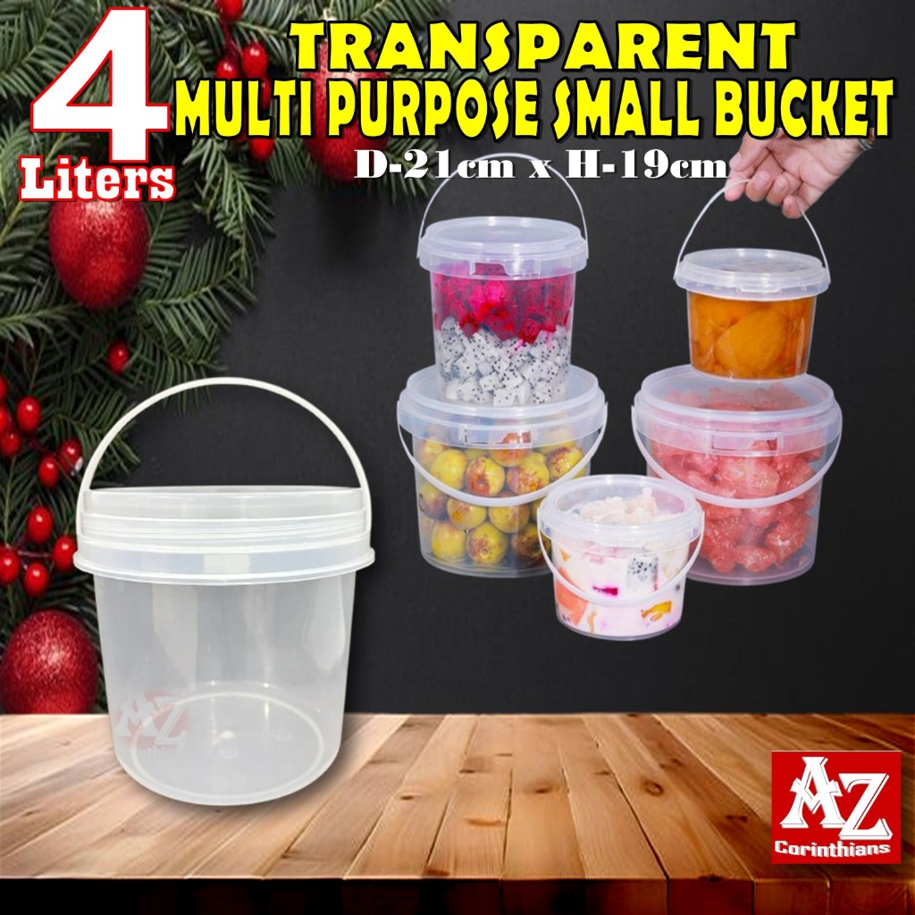 Multi Purpose bucket Pail transparent with Cover and Handle - 4 Liters ...