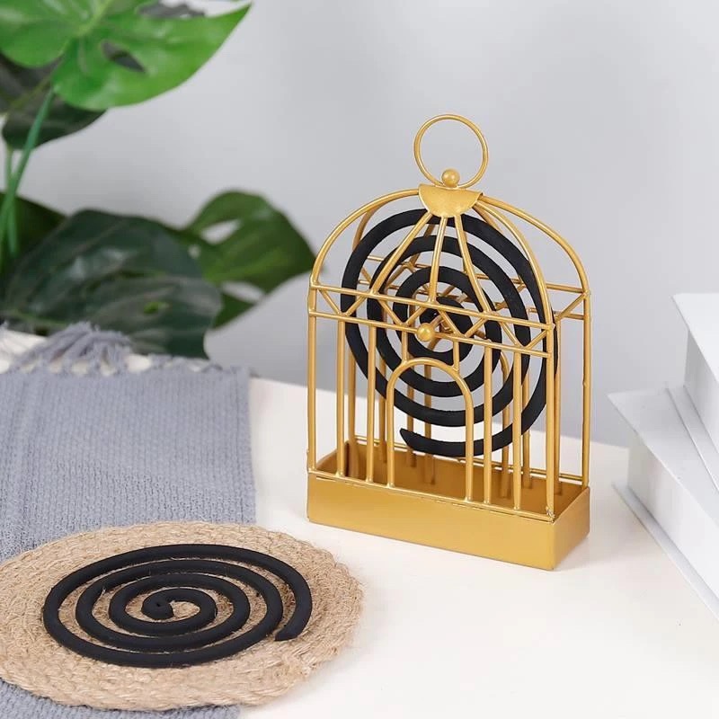 Golden Metal Mosquito Coil Holder Birdcage Incense Rack Home Decoration ...