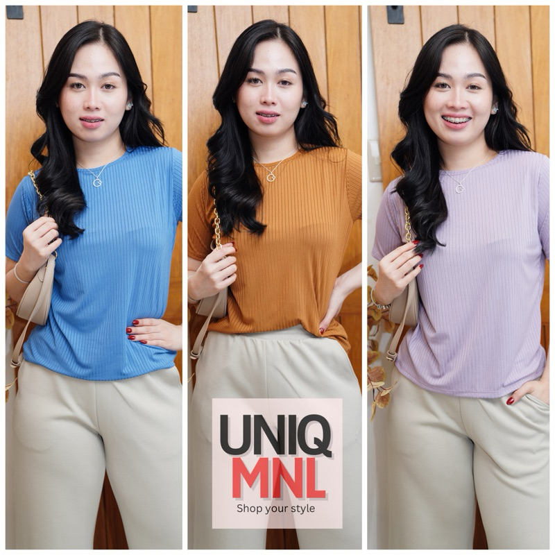 UNIQ.MNL Abbie Casual Basic Round Neck Knitted T-Shirt Top for Women | Shopee Philippines