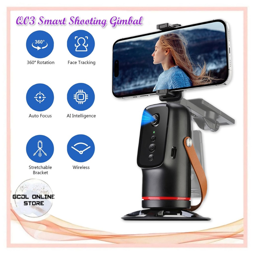 Q03 Auto Tracking Phone Holder 360° Rotation Phone Camera Mount Smart ...