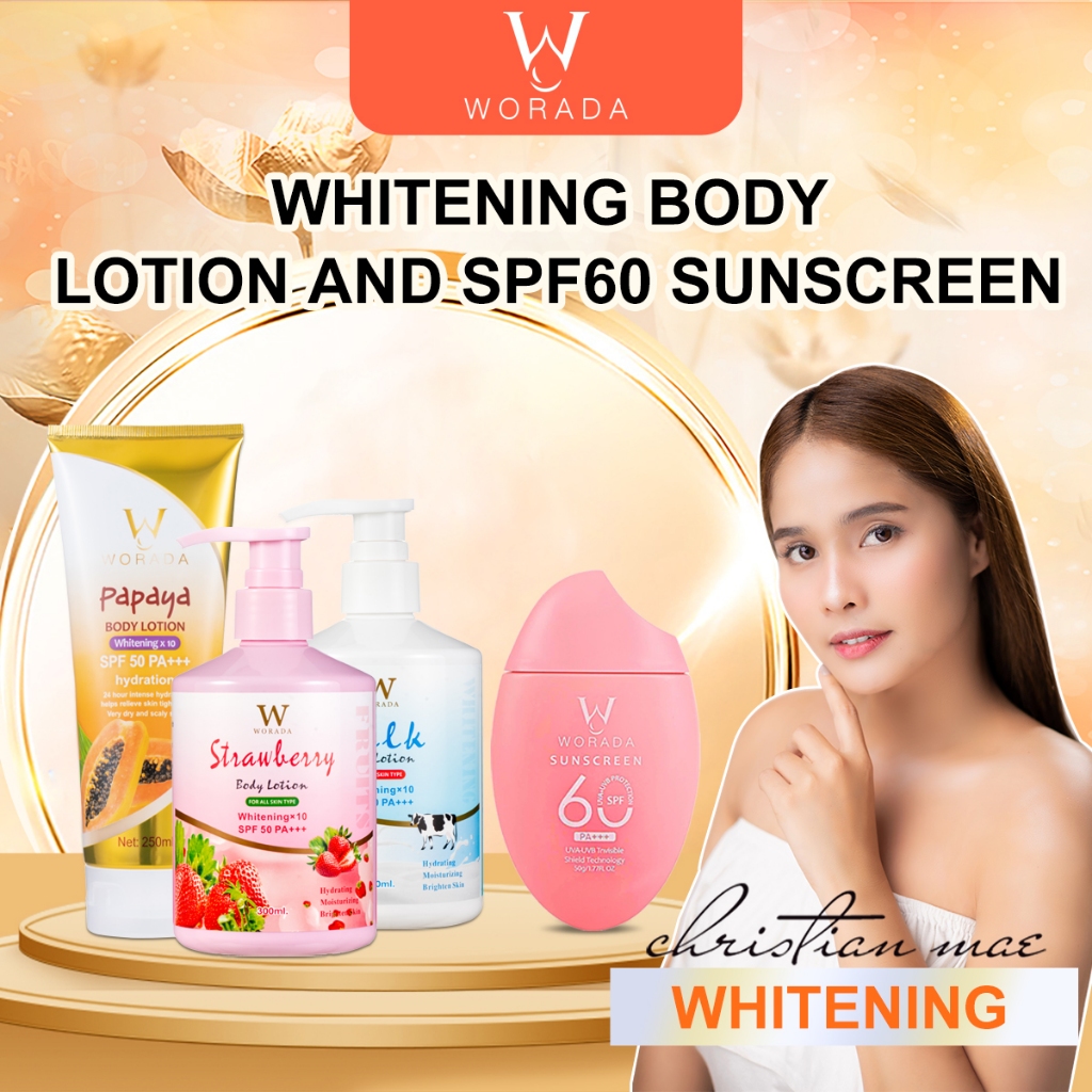 WORADA Sunscreen SPF60 Sunblock Whitening Cream And Whitening Lotion Gluta Acid X10 SPF 50 PA ...