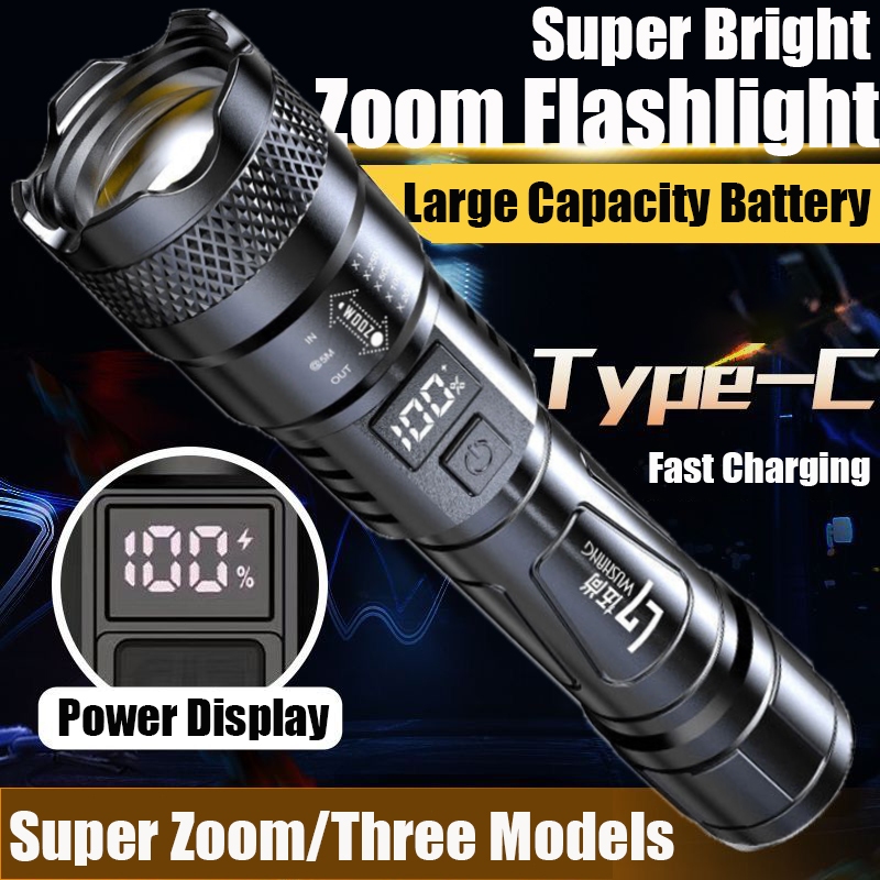 Zoom Flashlight LED Super Bright Waterproof Outdoor Zoomable Power ...