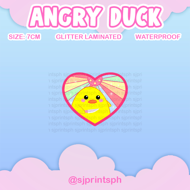 Angry Duck Glitter Laminated | Waterproof Vinyl Sticker | Kawaii meme ...