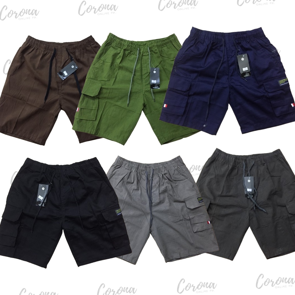 Random color】Plain Cargo Shorts 4 Pockets Drawstring for Men Premium ...
