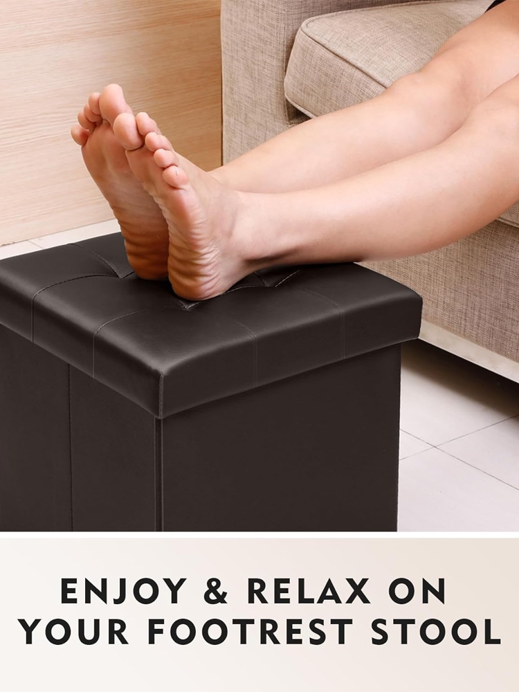 Folding Sofa Storage Box Stool Foldable Storage Chair Leather PU ...