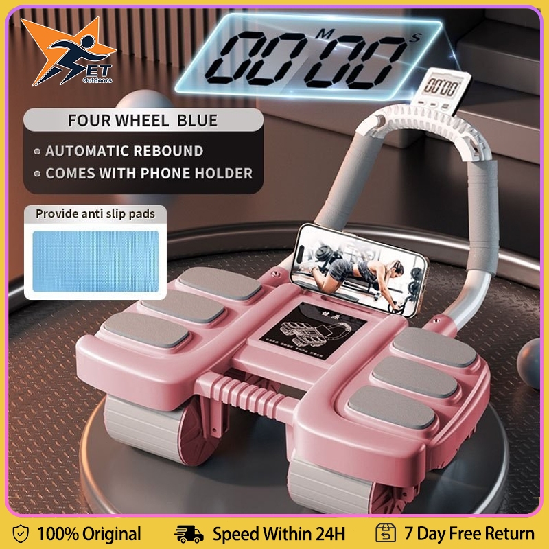 [4 Wheels 6Pads] Abdominal Wheel Roller with Counter & Phone Stand High ...