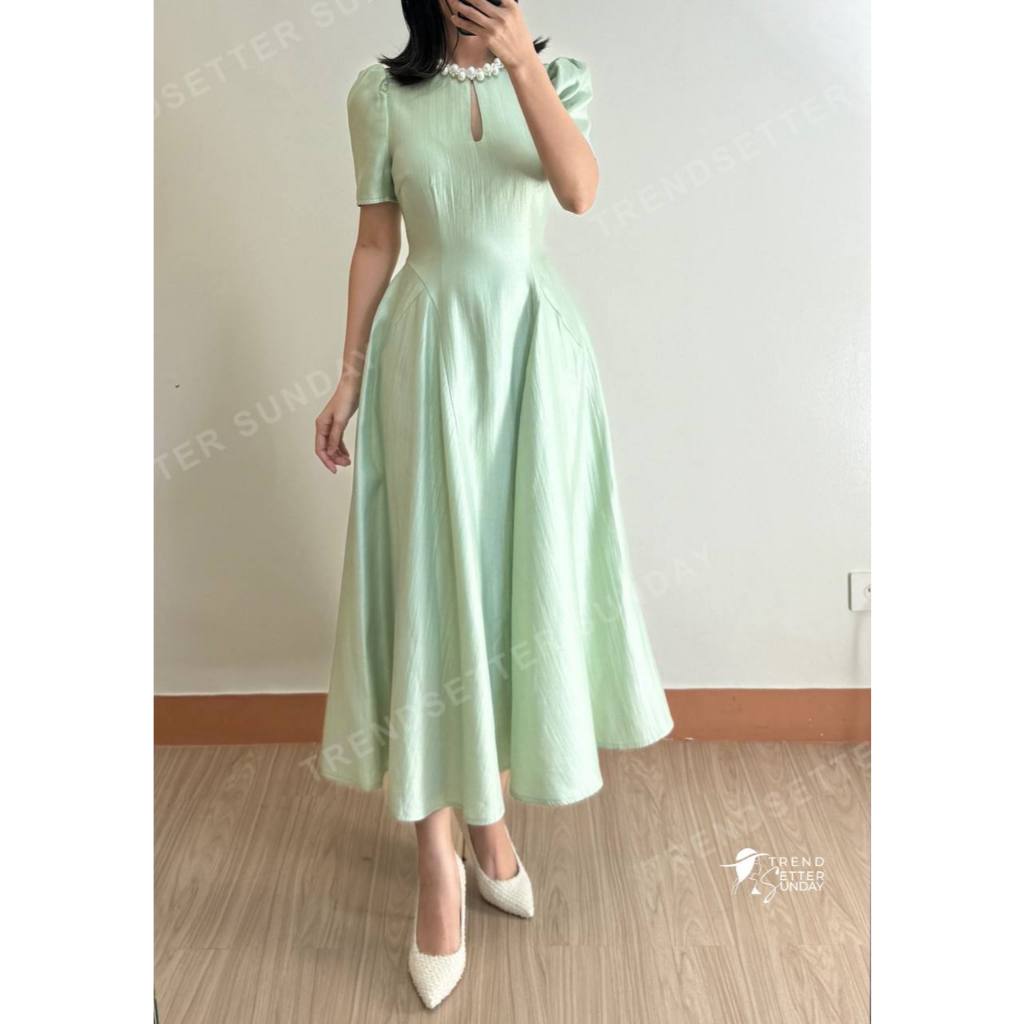 Graceful Pearl Detailed Fit-and-Flare Church Dress - Luxe Grace ...