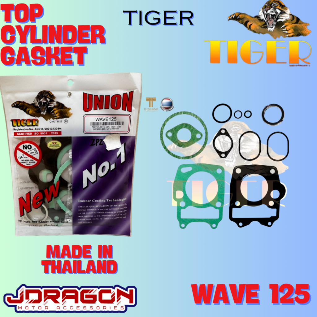 TIGER TOP GASKET SET (WAVE 125 / XRM 125 / RS 125) CYLINDER HEAD ...