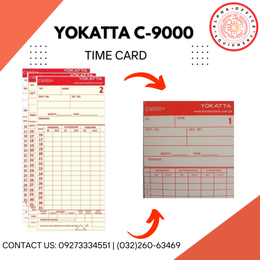 Yokatta C-9000 Time Card for Time Recorder, Bundy Clock Time Card, C ...
